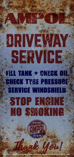 AMPOL DRIVEWAY SERVICE Vintage Rusted Look 750 x 400 mm Quality Metal ...