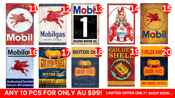 Bulk Buy-Oil Signs 10 Designs Retro/ Vintage Tin Metal Sign Man Cave W