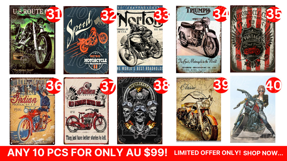 Bulk Buy-Motorcycle Signs 10 Designs Retro/ Vintage Tin Metal Sign Man ...