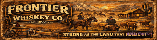 STRONG AS THE LAND (890mm X 240mm) Frontier Whiskey Co. Home Pub Bar M ...