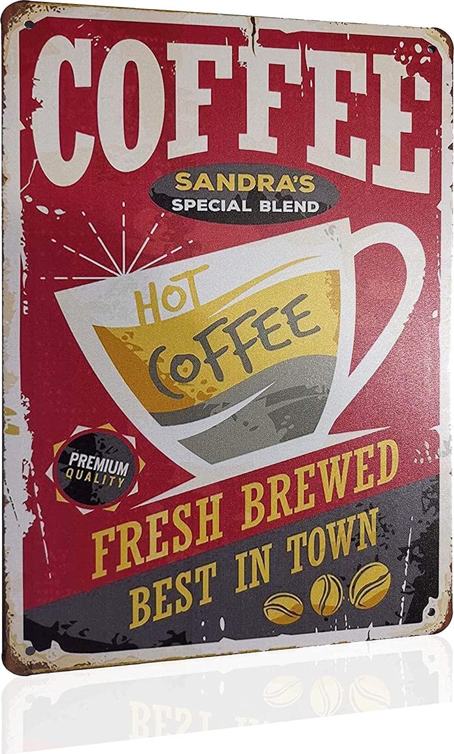 Sandra's Blend Coffee Tin Signs, 20x30 cm Fresh Brewed Coffee Best in