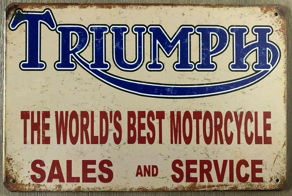 TRIUMPH Motorcycle Garage Rustic Look Vintage Tin Signs Man Cave, Shed ...