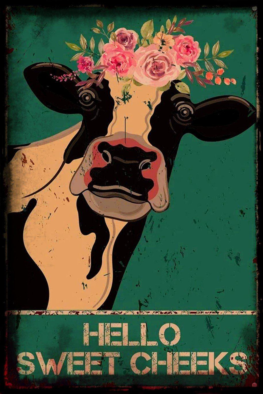 HELLO SWEET CHEEKS-COW Funny Bathroom Retro/ Vintage Wall Poster Home