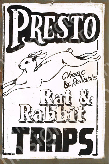 Presto Rabbit Trap rustic metal sign – Tin Sign Factory Australia