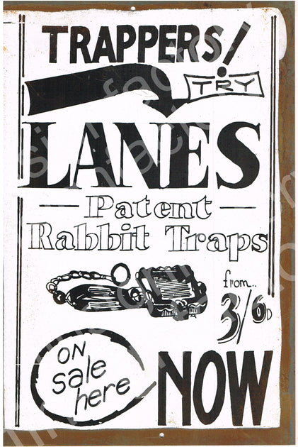 Trappers Lanes Rabbit Trap rustic metal sign – Tin Sign Factory Australia