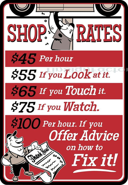 SHOP RATES PER HOUR Rustic Retro/Vintage Home Garage Wall Café Resto o ...
